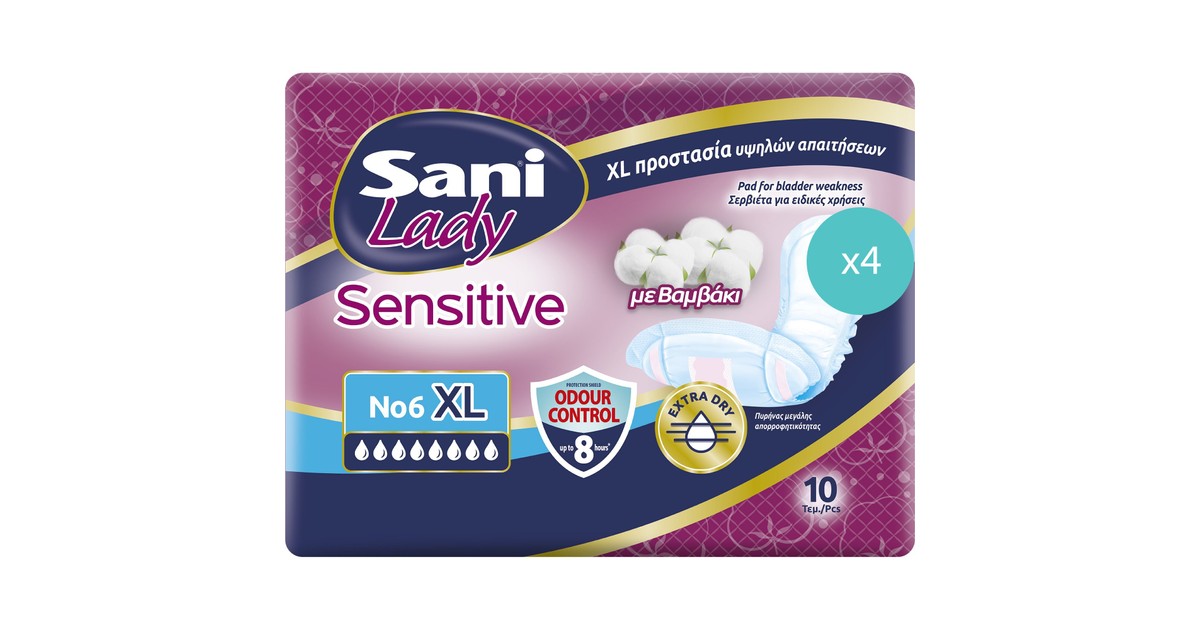 Σετ Sani Lady Sensitive No6 Extra Large 40 Τεμάχια (4x10 Τεμάχια ...