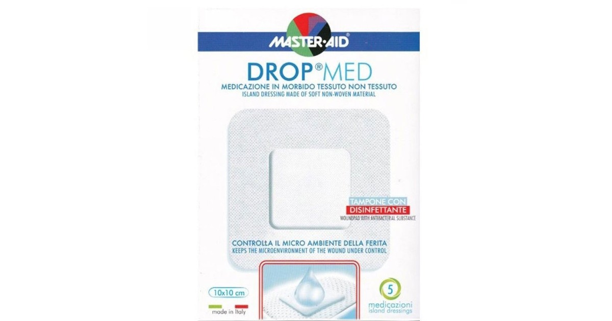 Master Aid Drop Med Woundpad with Antibacterial Substance 10x10cm 5 ...