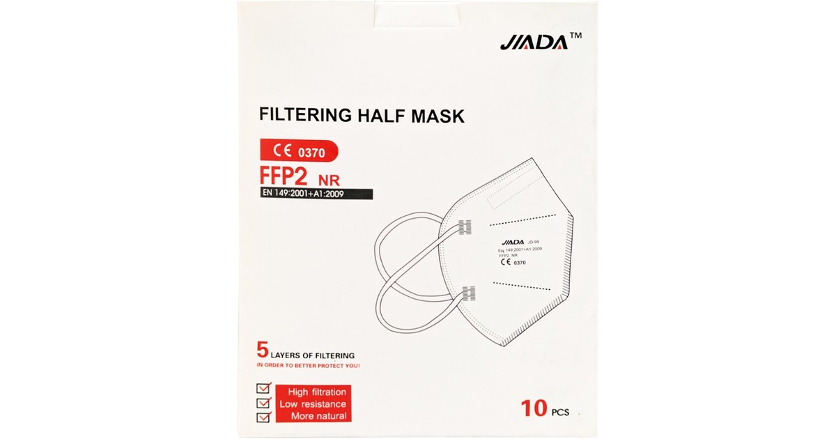 Jiada Filtering Half Mask FFP2 NR, 10 Τεμάχια - Άσπρο | Pharm24.gr