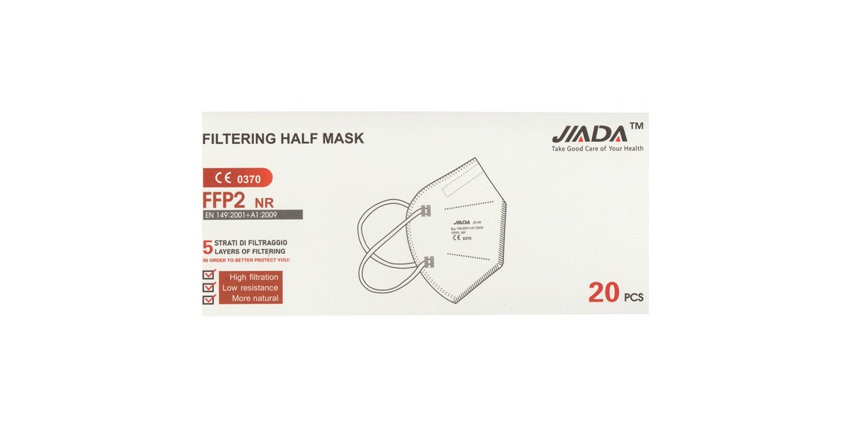 Jiada Filtering Half Mask FFP2 NR, 20 Τεμάχια - Λευκό | Pharm24.gr