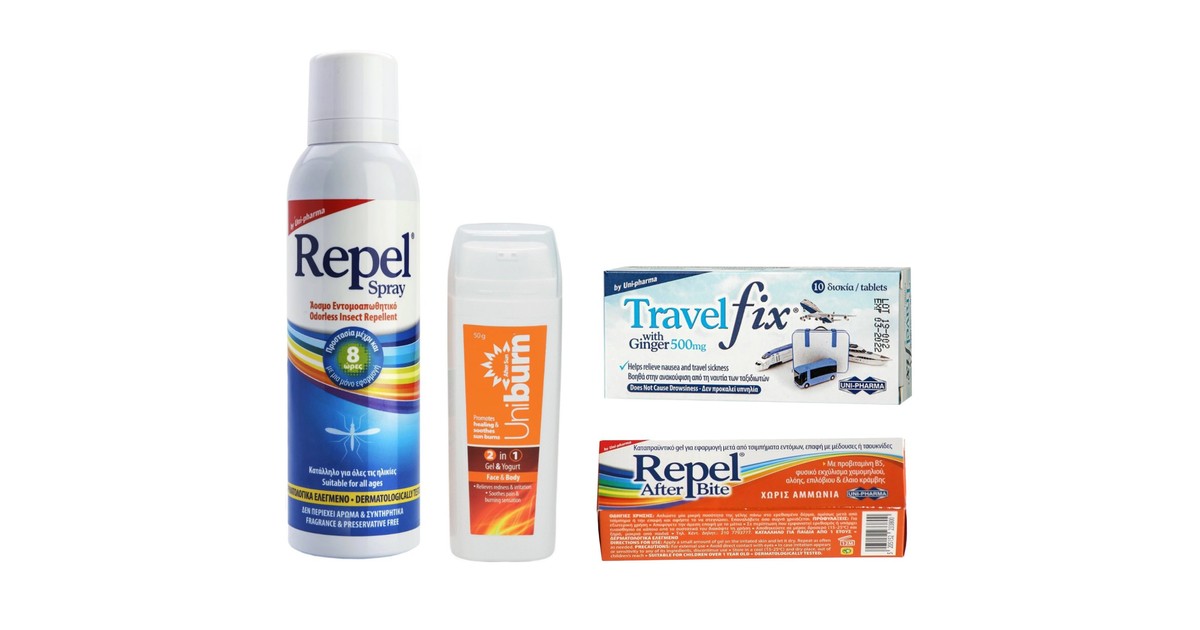 Σετ Uni-Pharma Repel Spray 150ml & Repel After Bite Gel 20ml & Uniburn ...