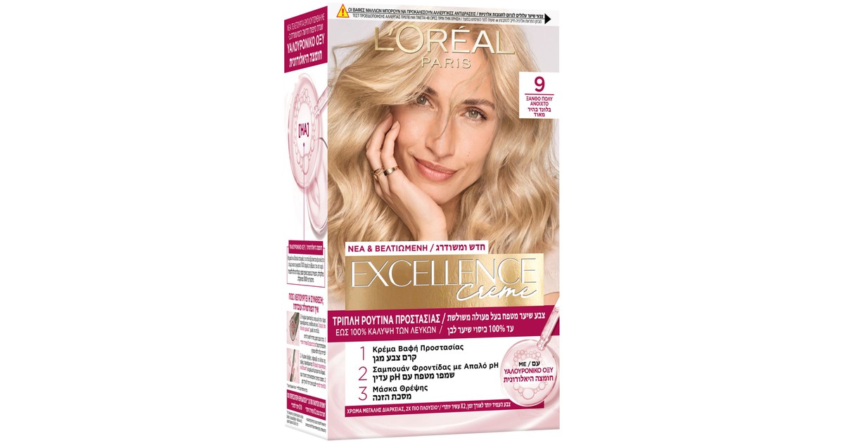 L'Oreal Paris Excellence Creme 1 Τεμάχιο - 9 Ξανθό Πολύ Ανοιχτό ...