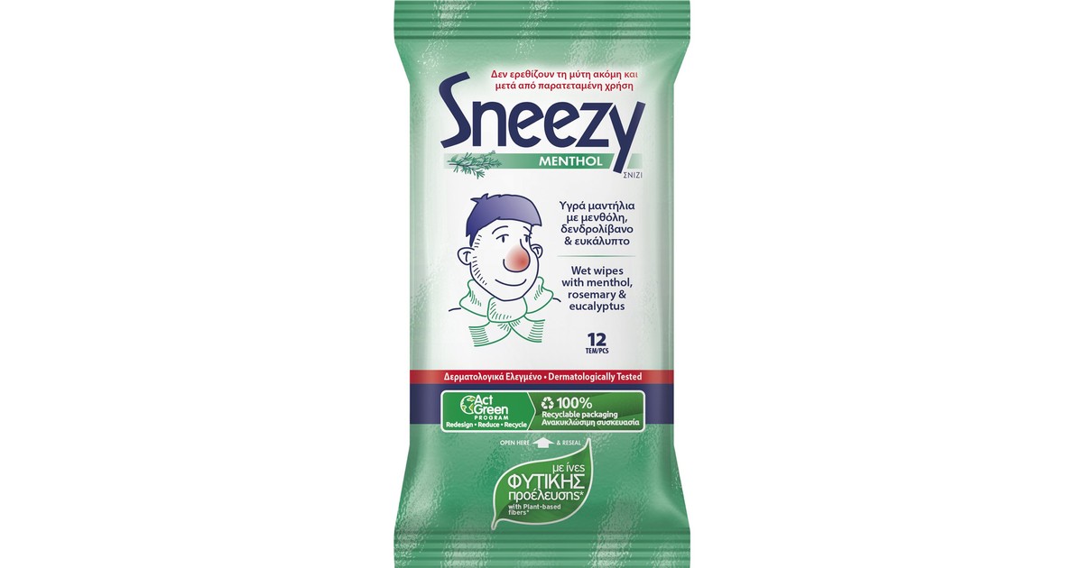 Sneezy Menthol Wet Wipes 12 Τεμάχια | Pharm24.gr