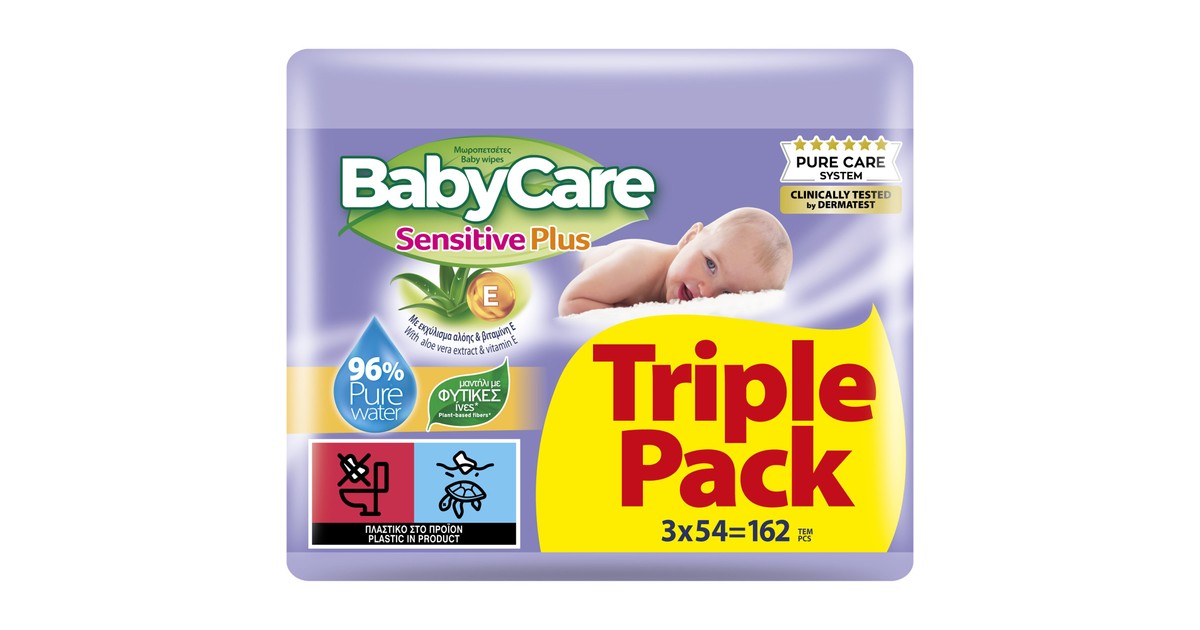 BabyCare Sensitive Plus Baby Wipes Triple Pack 162 Τεμάχια (3x54 Τεμάχια) | Pharm24.gr