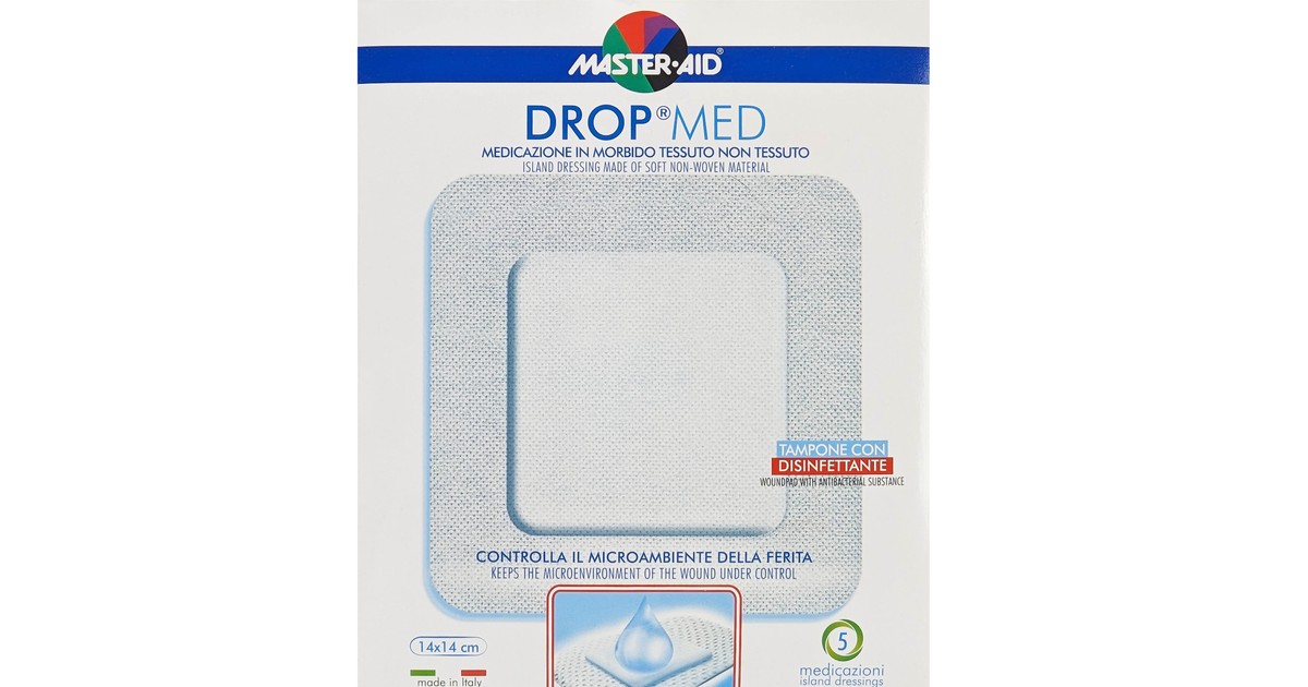 Master Aid Drop Med Woundpad with Antibacterial Substance 14x14cm 5 ...
