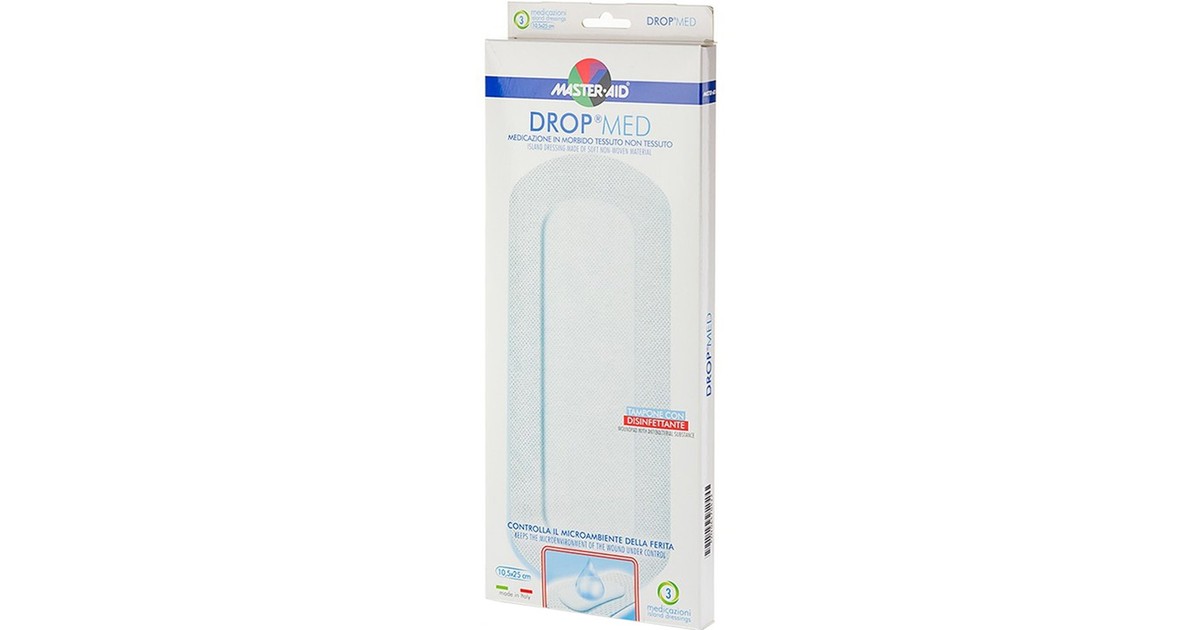 Master Aid Drop Med Woundpad with Antibacterial Substance 10.5x25cm 3 ...