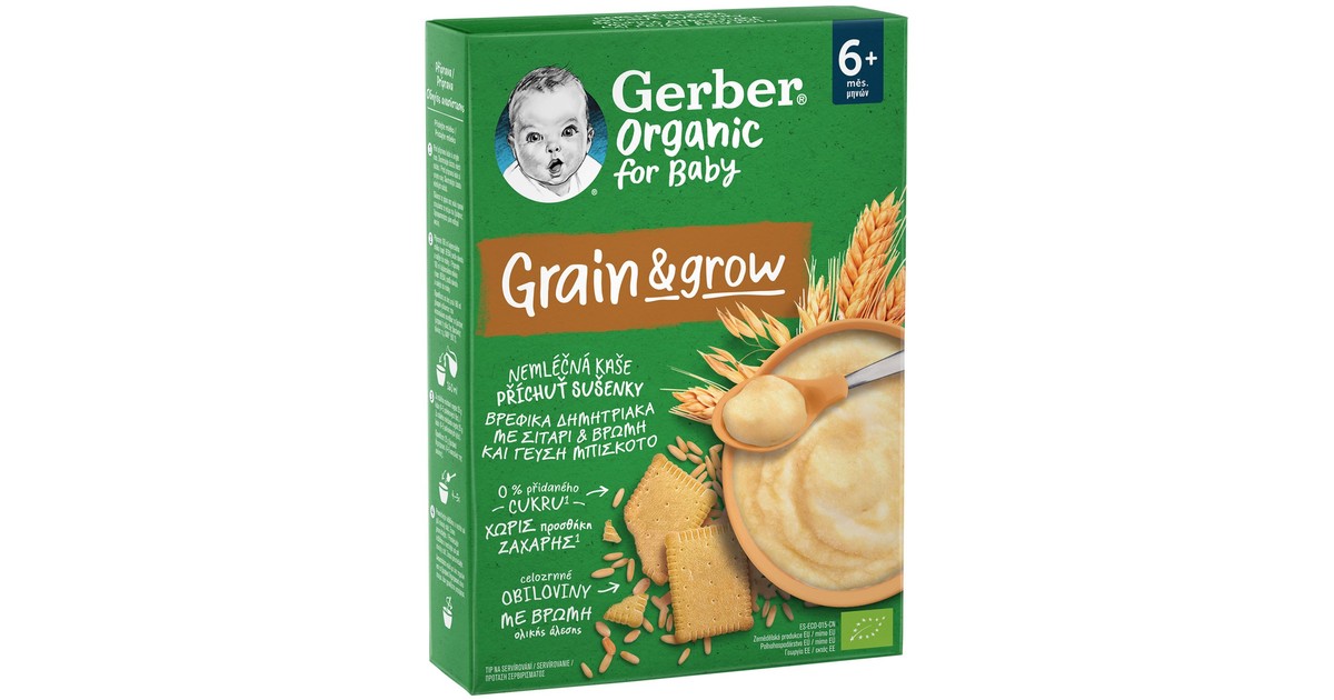 Gerber Organic Grain & Grow Infant Cereals with Wheat Oat & Biscuit ...