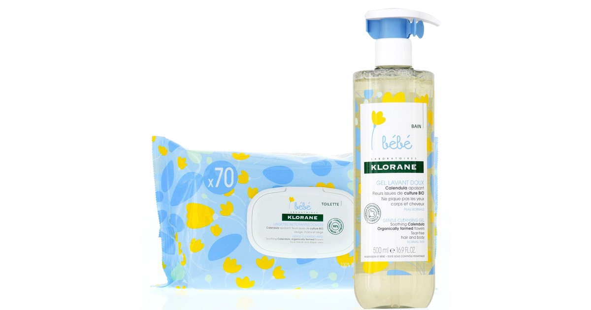Klorane Bebe Combo Lavant Doux Calendula Gel 500ml & Gentle Cleansing ...